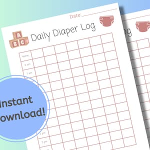Printable Diaper Changing Log, Daily Daycare or Parent Downloadable ...