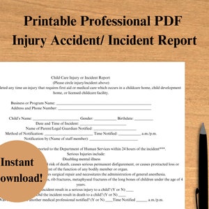 Professional Childcare Incident and Injury Report Form for Daycare ...