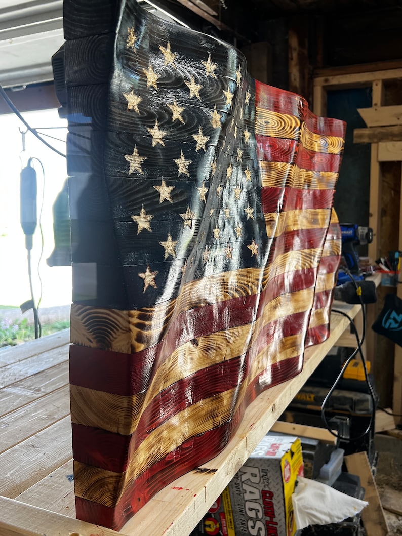 Wavy Wooden American Flag 37x19 - Etsy