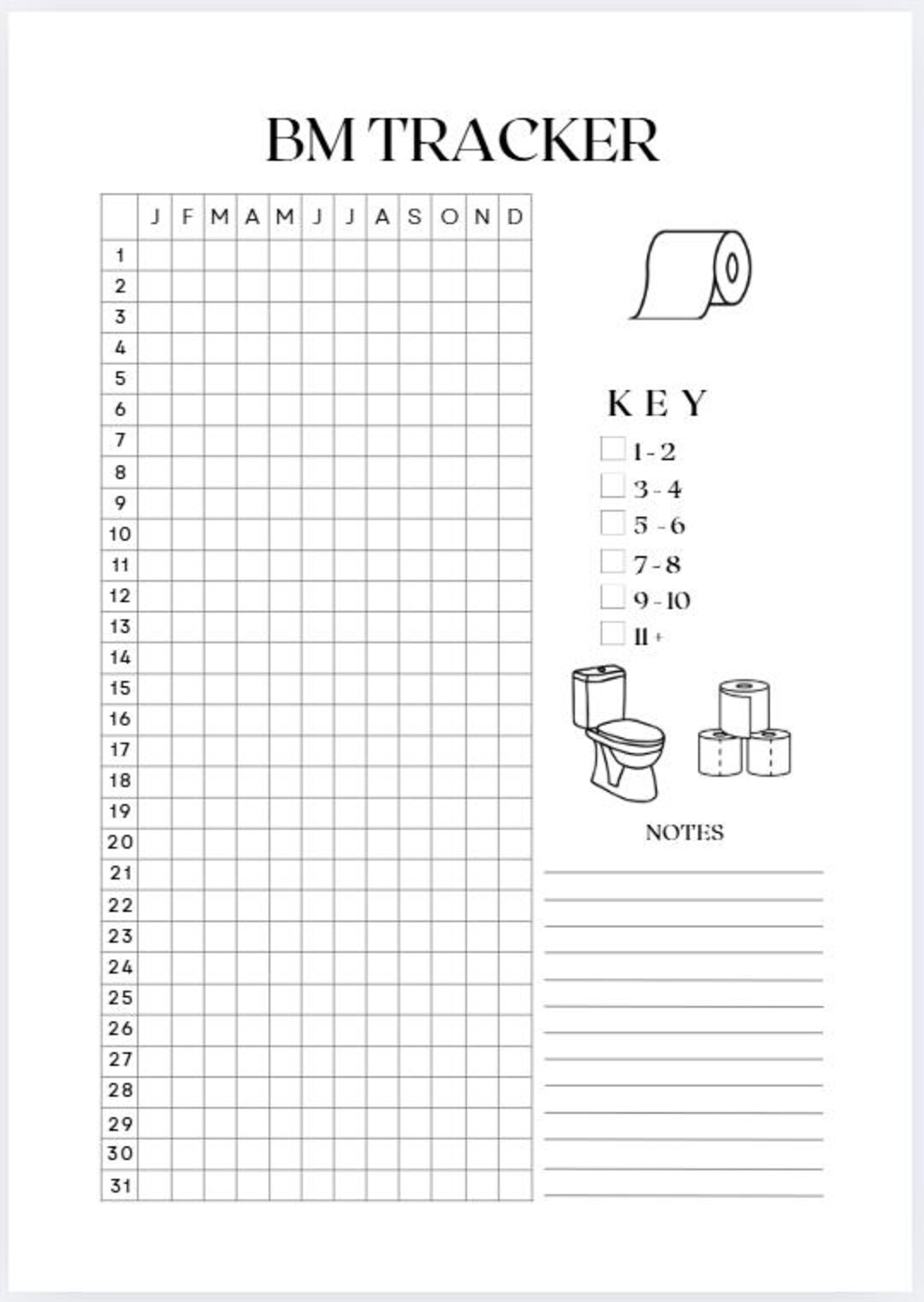 Daily BM Tracker, Elegant, Printable - Etsy