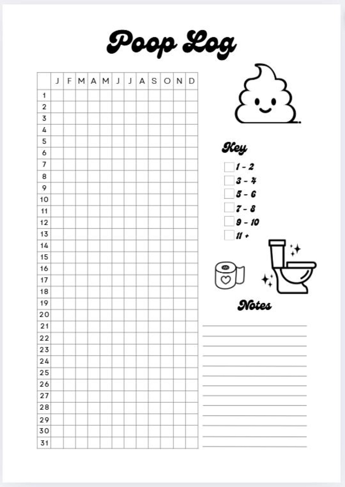 Daily Poop Tracker, Cute, Printable - Etsy