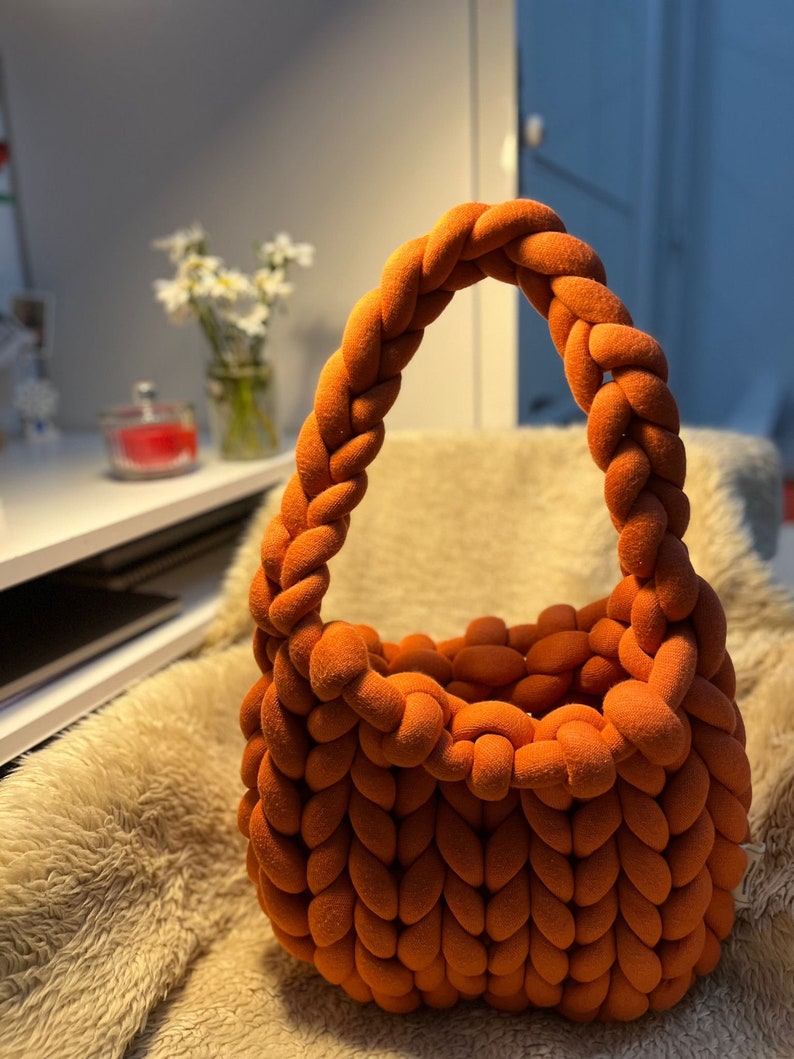 Sunset Hues Handmade Orange Marshmallow Chunky Knit Bag Soft Yarn ...
