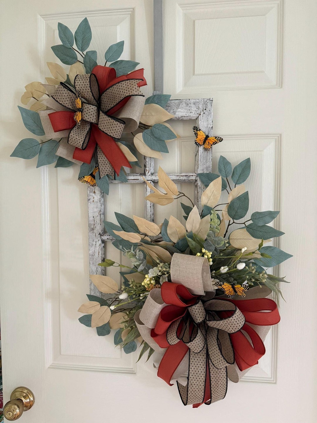 Handmade Butterfly Window Frame Wreath – Rustic Eucalyptus Door Décor ...