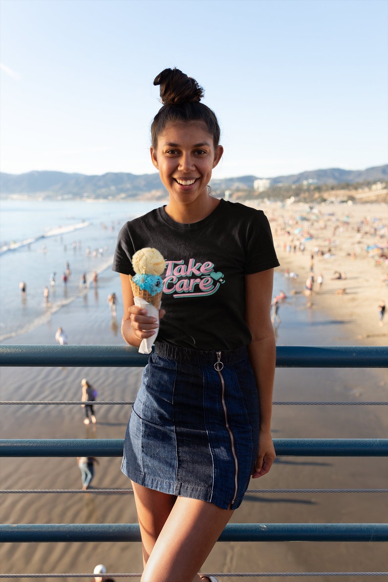 Take Care 90's Neon Phrase Empathy Retro Heart Medical Cross Wellbeing ...