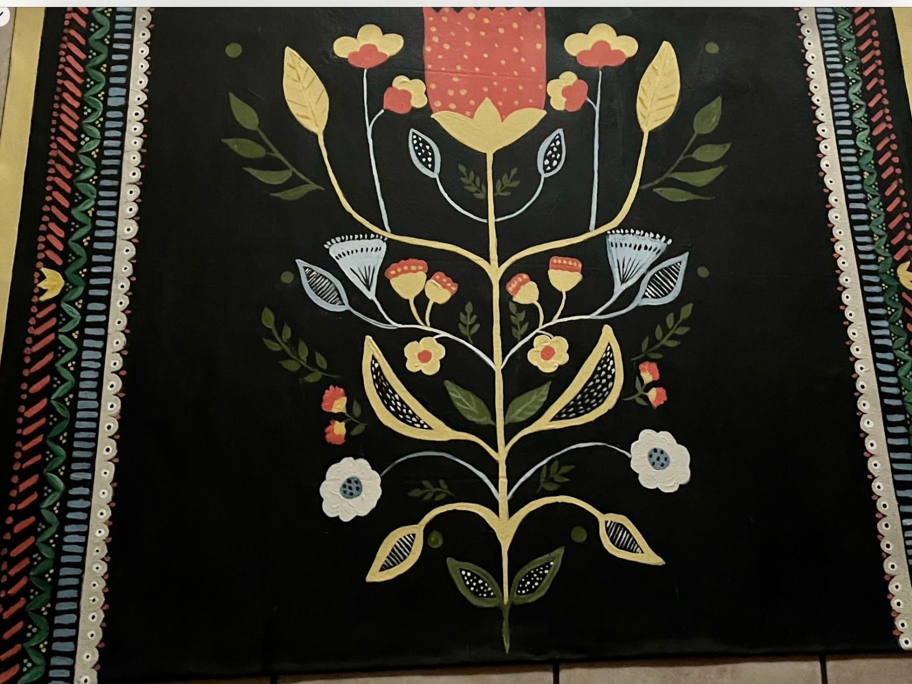 Floorcloth/ Primitive/ Tulip Design 3’x4’ - Etsy
