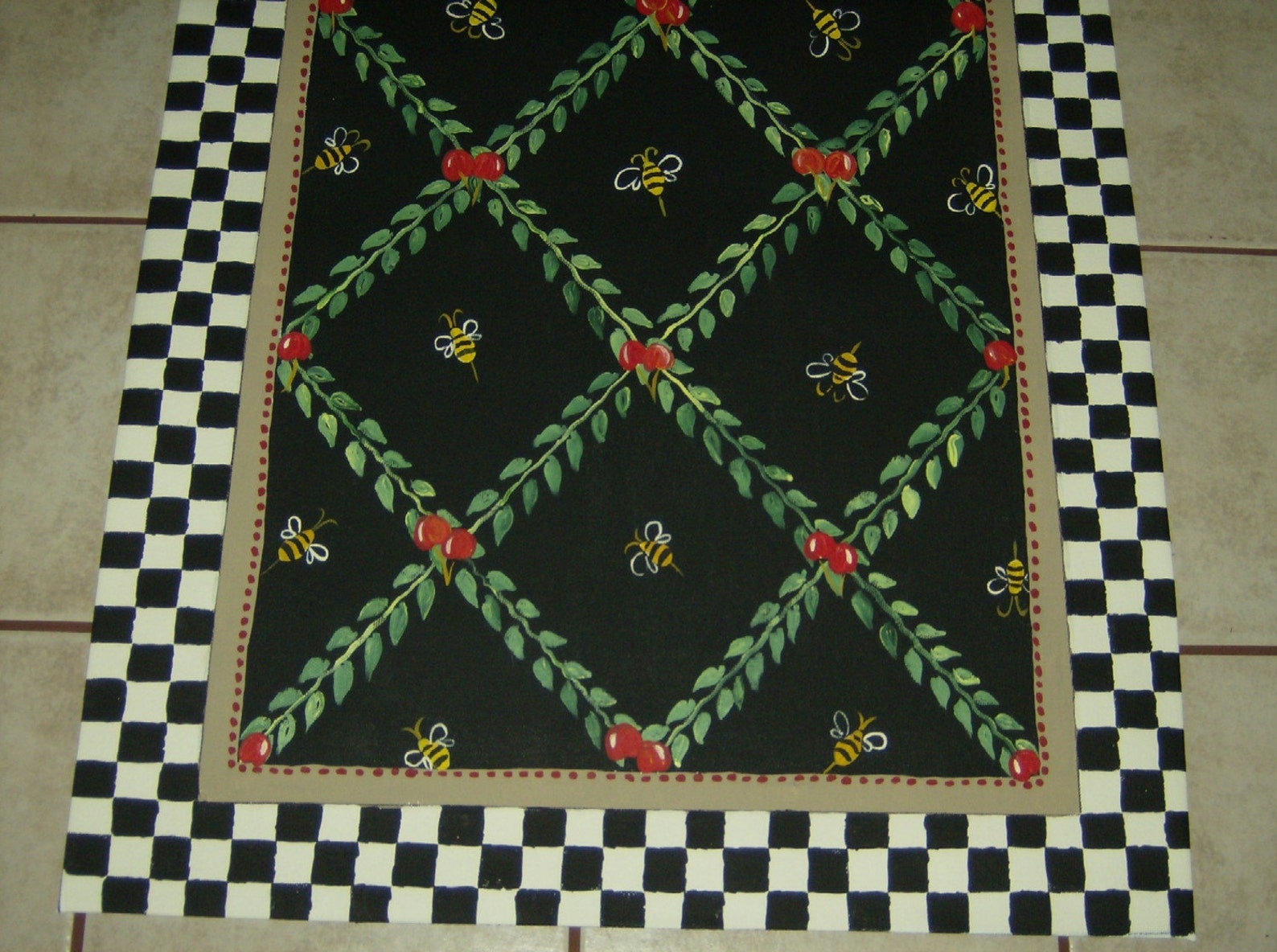 Bumble Bee FLOORCLOTH / Hand Painted Rug / Black and White - Etsy