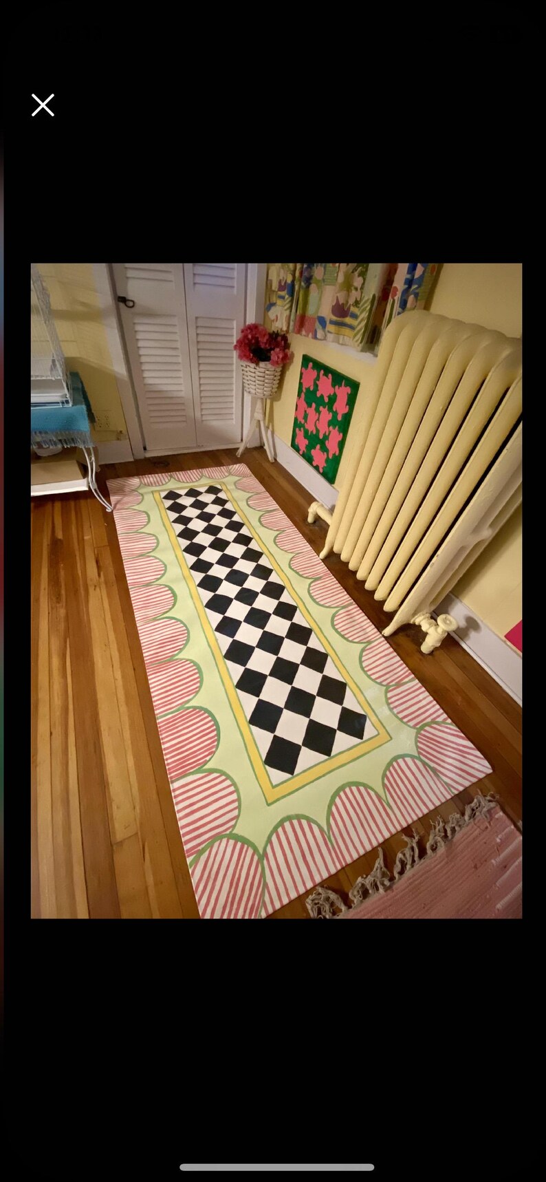 Floorcloth/runner /3’x7’/ Country Cottage Decor/ Green, Red, White - Etsy