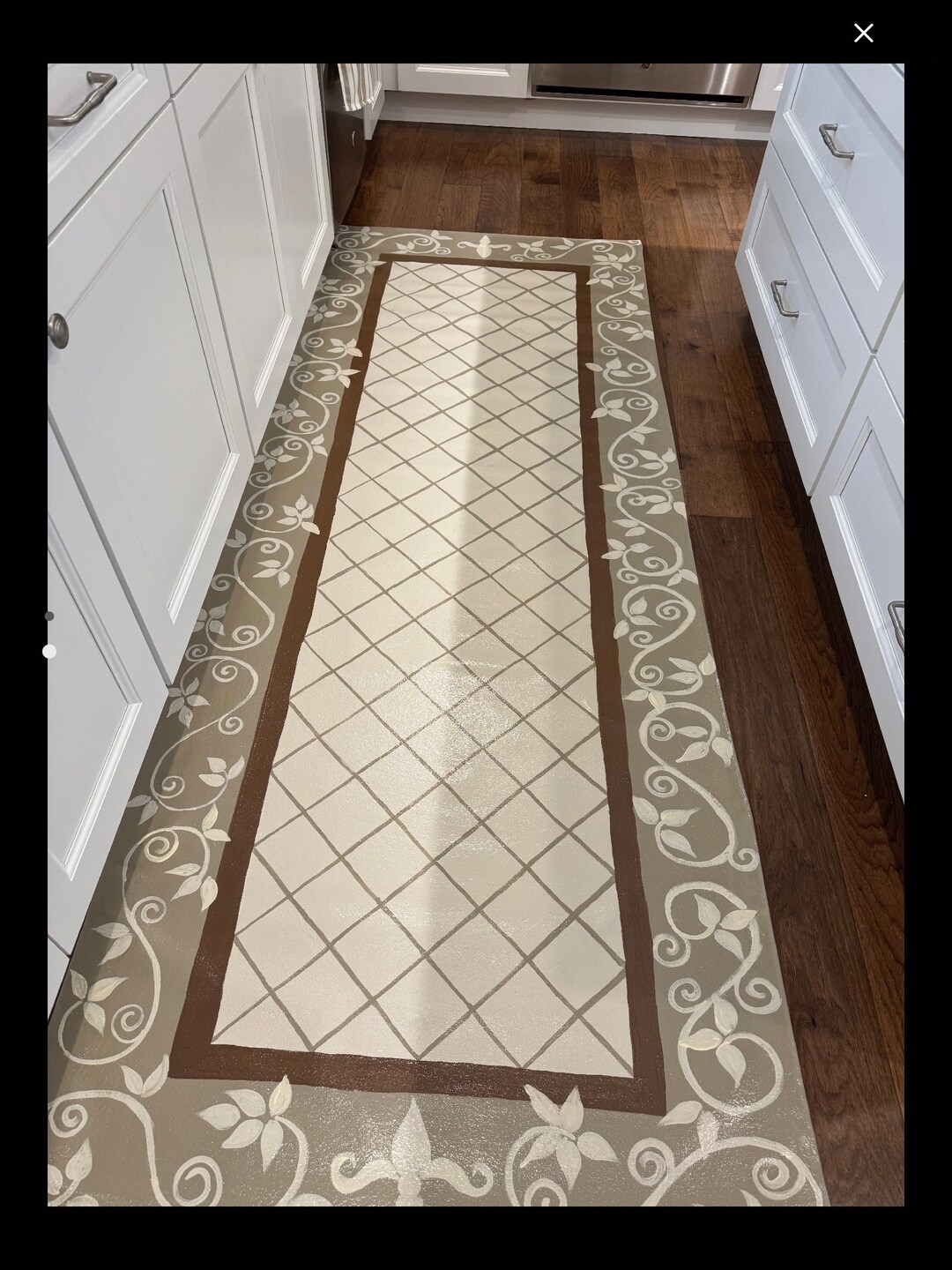 Floorcloth /runner/ 3’x8’ / Khaki and Cream/ Flor De Lis/ French ...