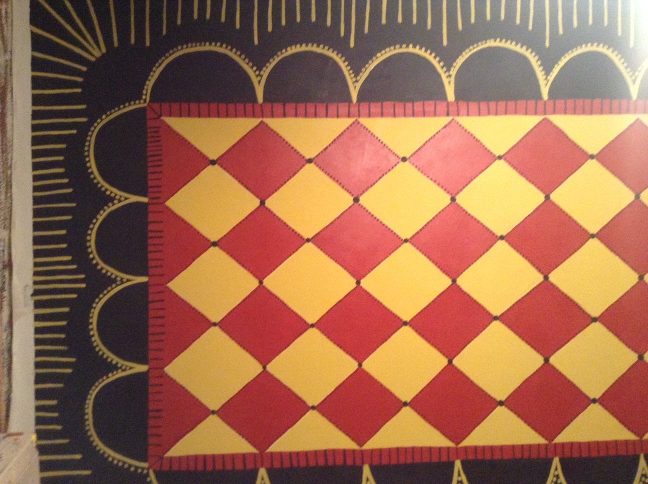 FLOORCLOTH / Gold and Red Diamonds , Hand Painted Rug COUNTRY PRIMITIVE ...