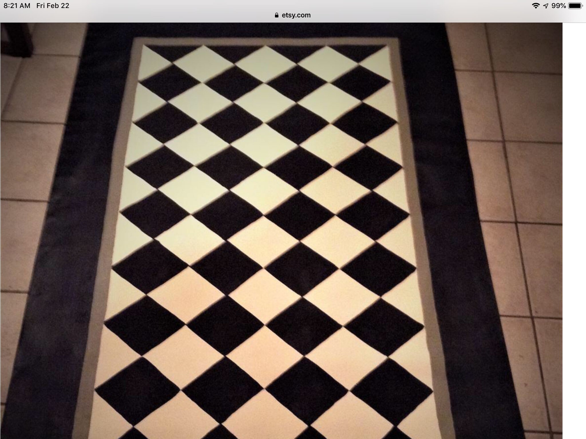 FLOORCLOTH Black and White Diamond Pattern Hand Painted Rug | Etsy