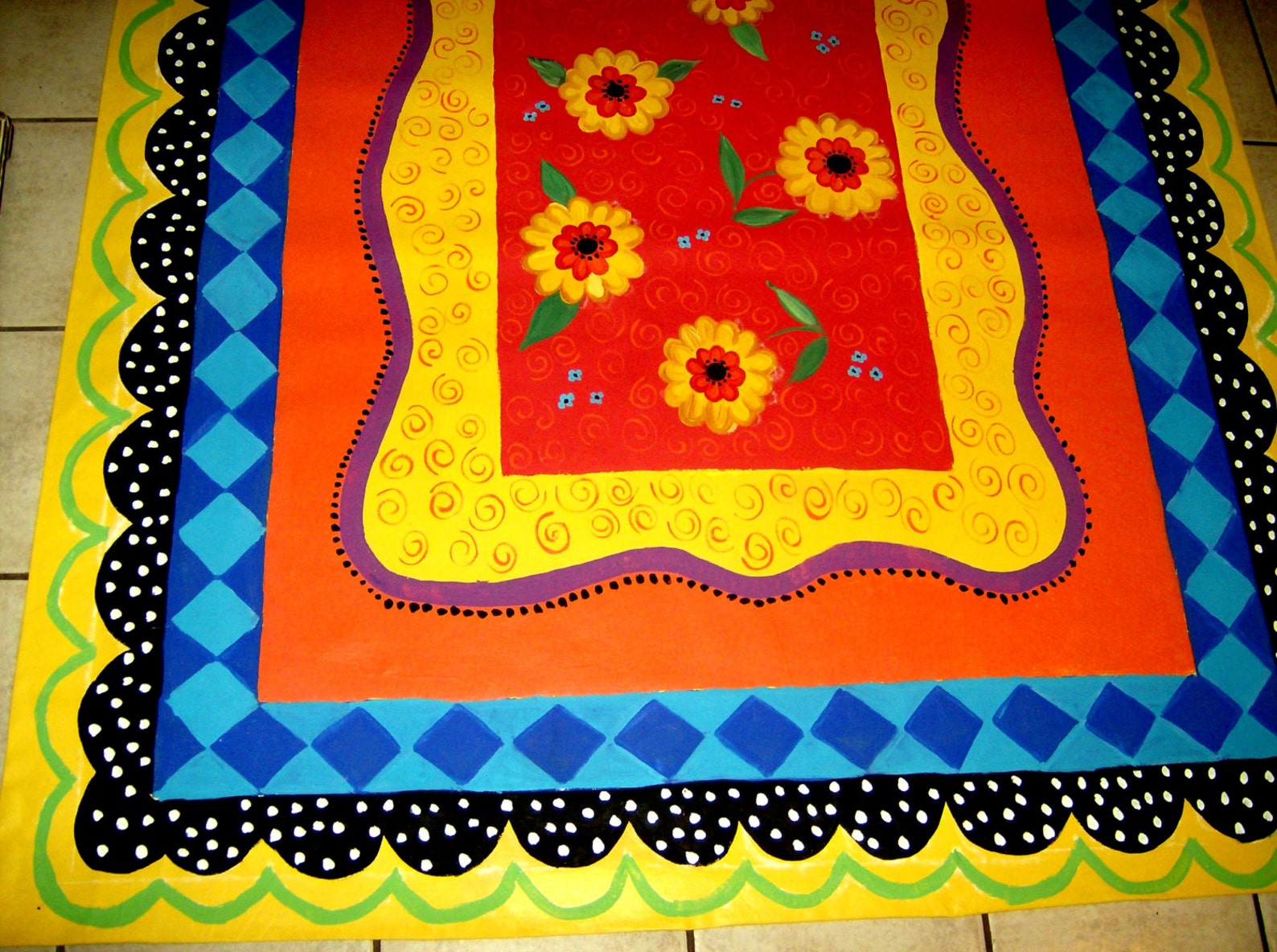 FLOORCLOTH Hand Painted Canvas Rug 5'x7' WHIMSICAL | Etsy