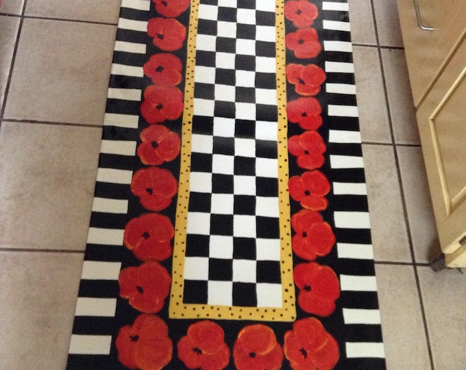 FLOORCLOTH Country Cottage Decor POPPIES / SHABBY / Runner/ 2'x8' - Etsy