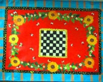 FLOORCLOTH Buttons Hand Painted Canvas Rug COUNTRY PRIMITIVE | Etsy