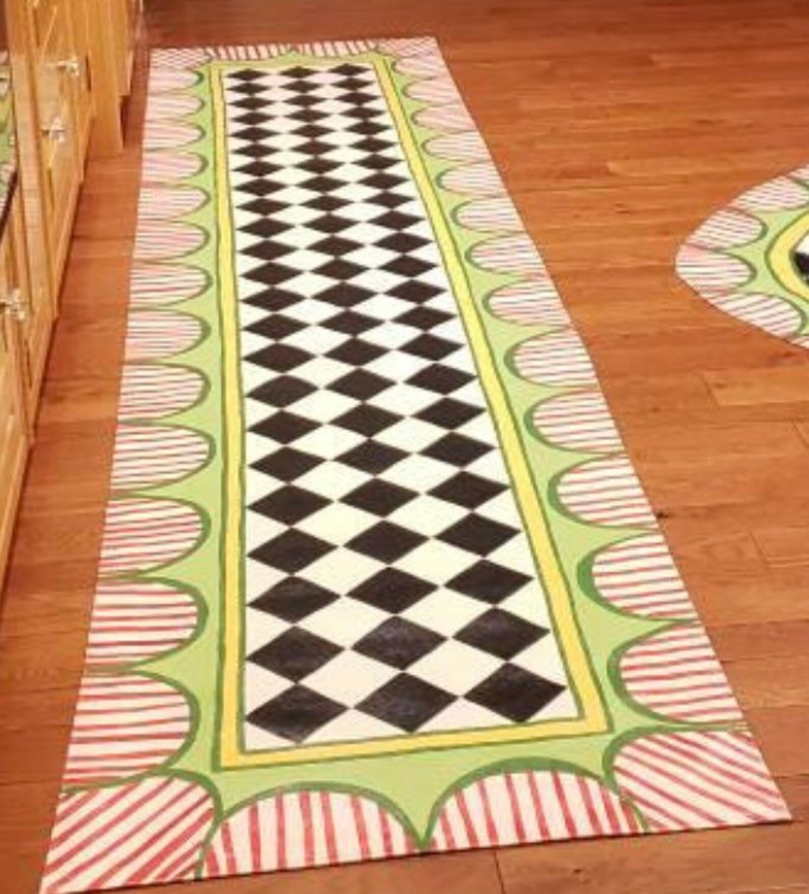 Floorcloth/runner /3’x7’/ Country Cottage Decor/ Green, Red, White - Etsy