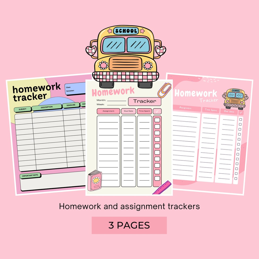 Printable Homework & Assignment Trackers for Girls 3 Cute Back-to ...