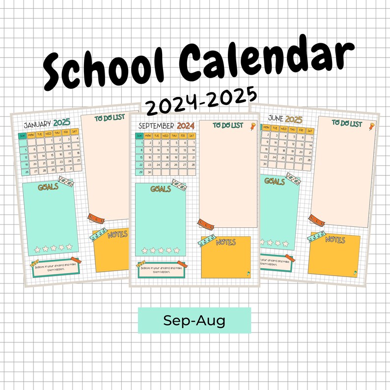 School Calendar 2024-2025 School Year Planner Printable Academic ...