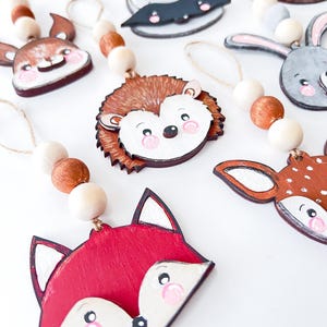 Woodland Animal Ornaments – Handpainted Wooden Fox, Deer, Bear, Bunny ...