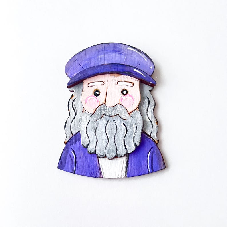 Leonardo Da Vinci & Mona Lisa Magnet Set | Hand Painted Wooden Art Magnets | Renaissance Gift ...