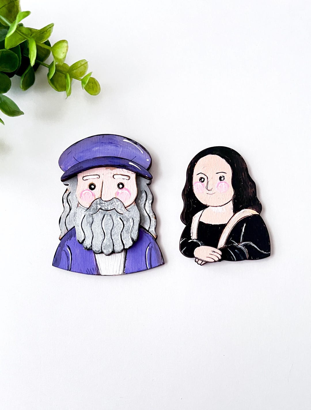 Leonardo Da Vinci & Mona Lisa Magnet Set | Hand Painted Wooden Art Magnets | Renaissance Gift ...