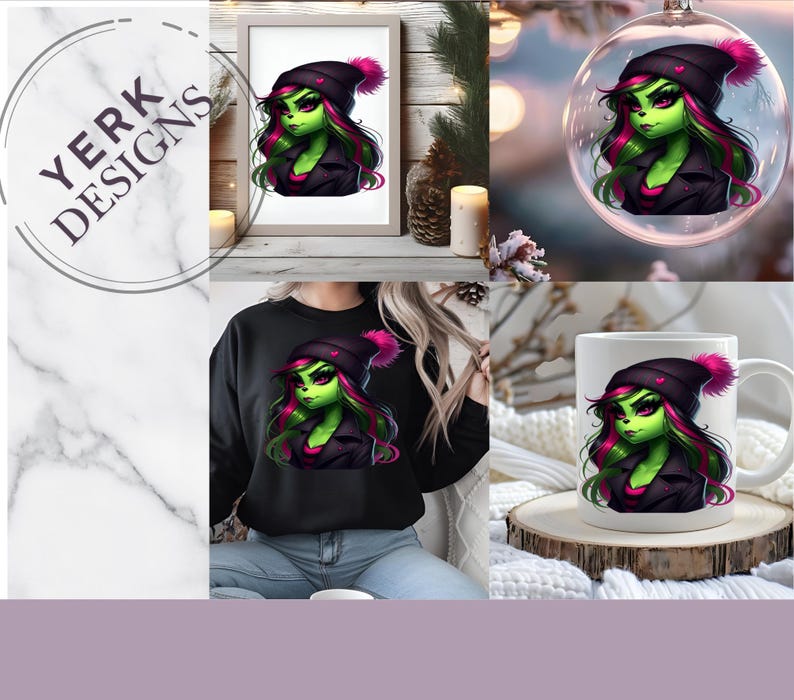 Grouchy Green Girl, Pink Highlights ,fun Clipart,digital PNG Download ...