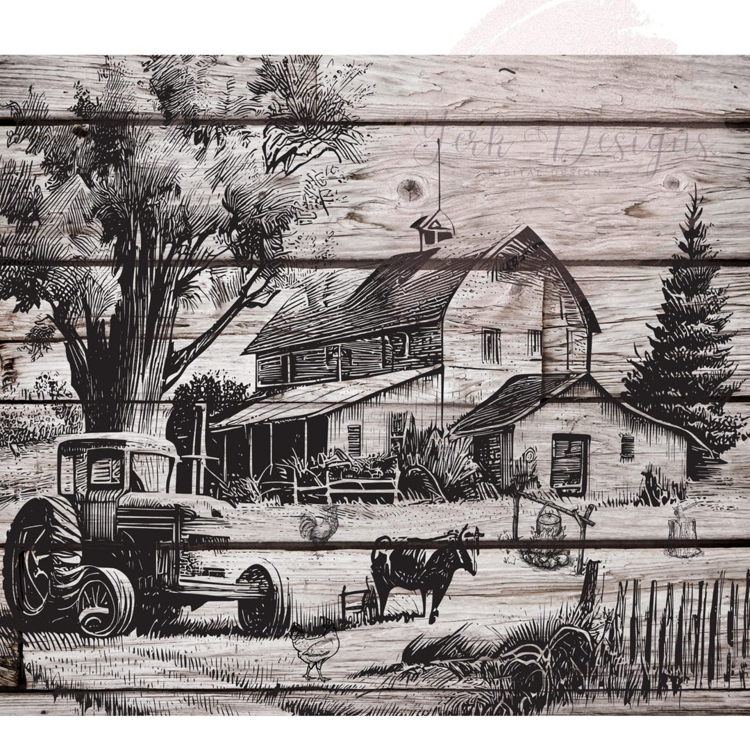 Line Drawed Farm Designs, Tractor PNG, Holiday Projects, Tshirts, Mugs ...