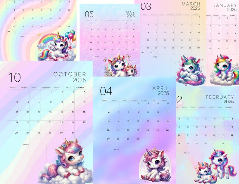 Vibrant Unicorn 2025 Calendar Printable – Beautifully Illustrated PDF ...