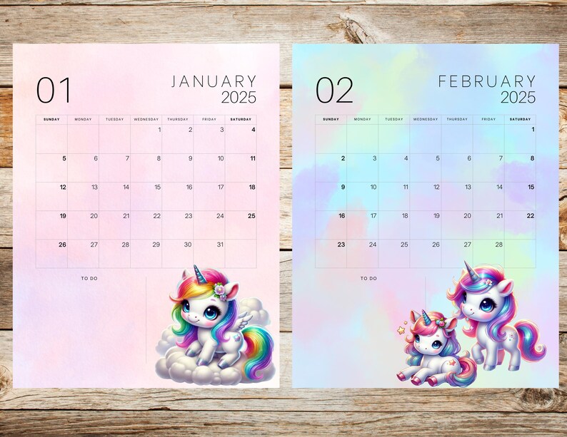 Vibrant Unicorn 2025 Calendar Printable – Beautifully Illustrated PDF ...