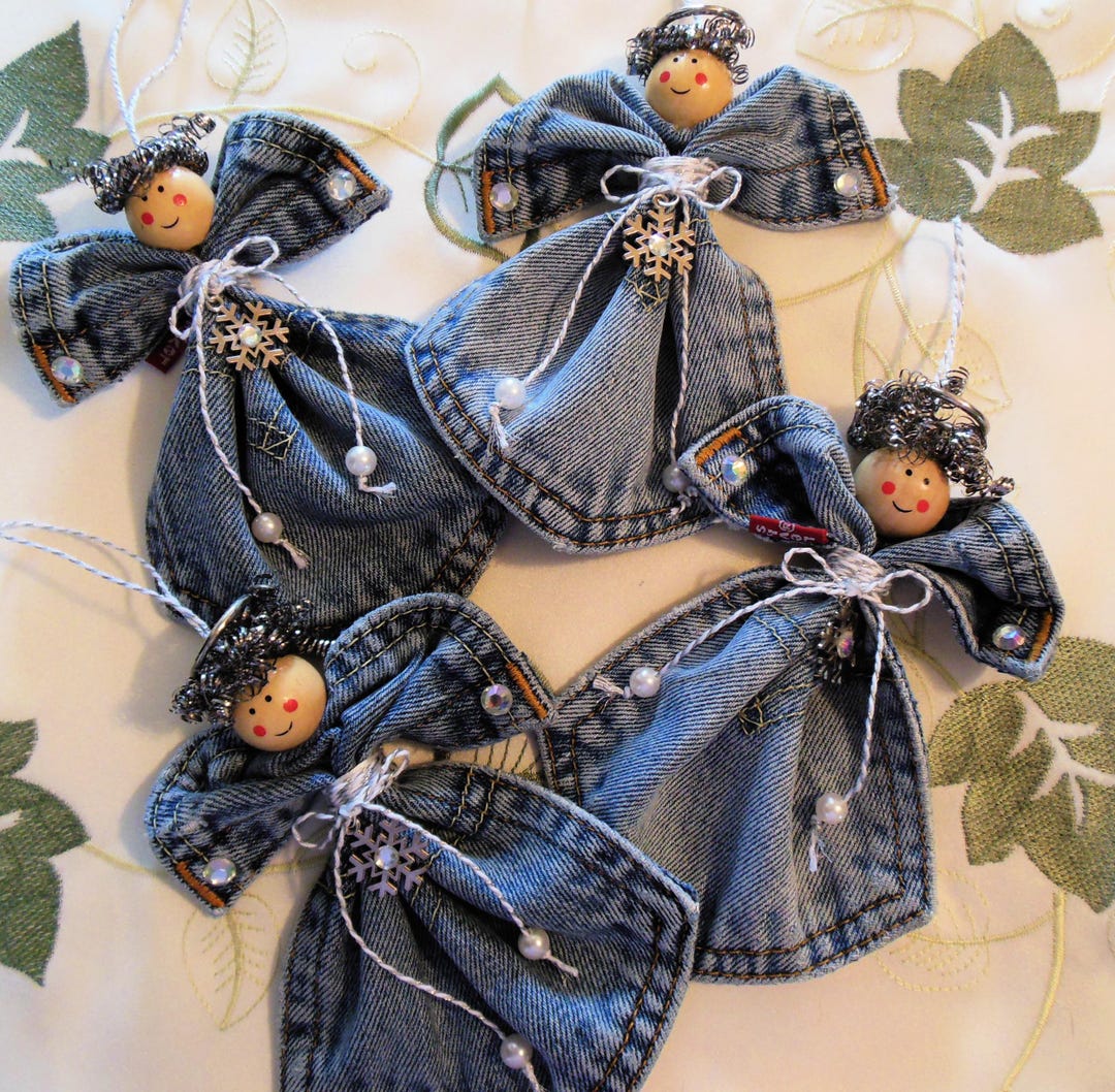 Handmade Jean Pocket Angel Ornaments - 4 - Etsy