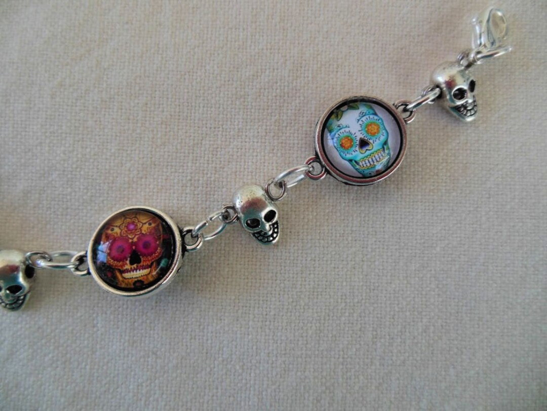 Double Sided Sugar Skull Bracelet - Etsy