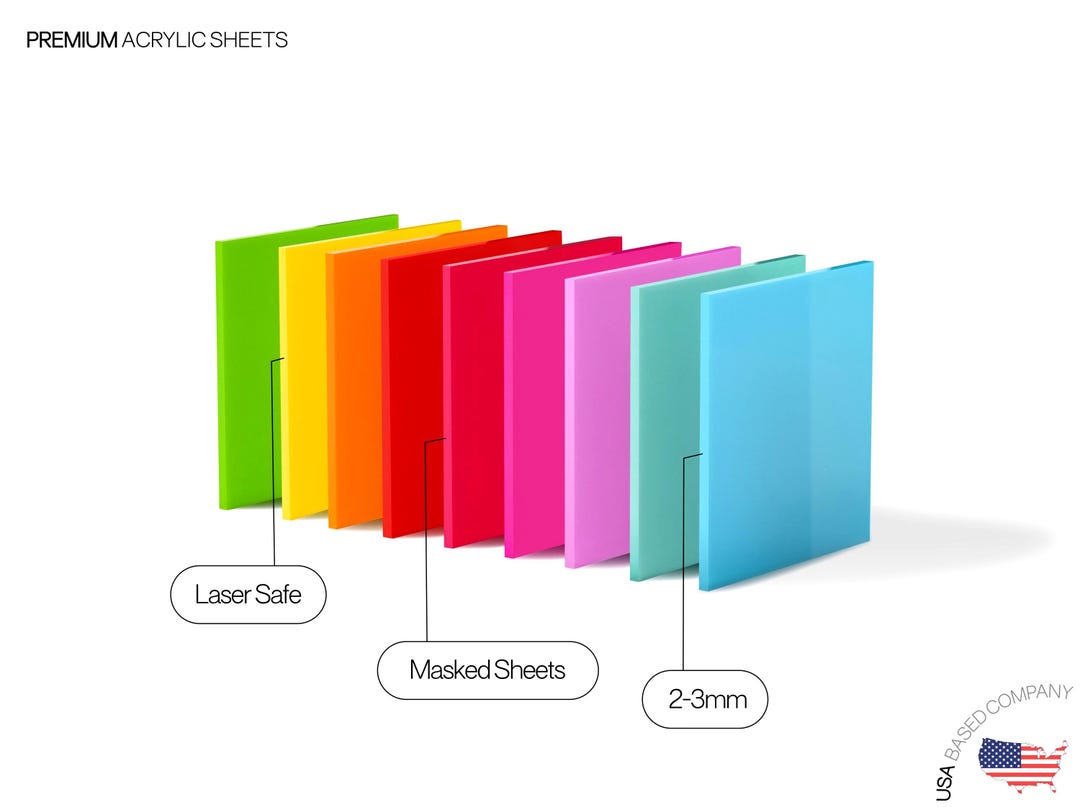 Bright Colors 1/8" Acrylic Sheets, 3mm CO2 Laser-ready Glossy and Matte ...