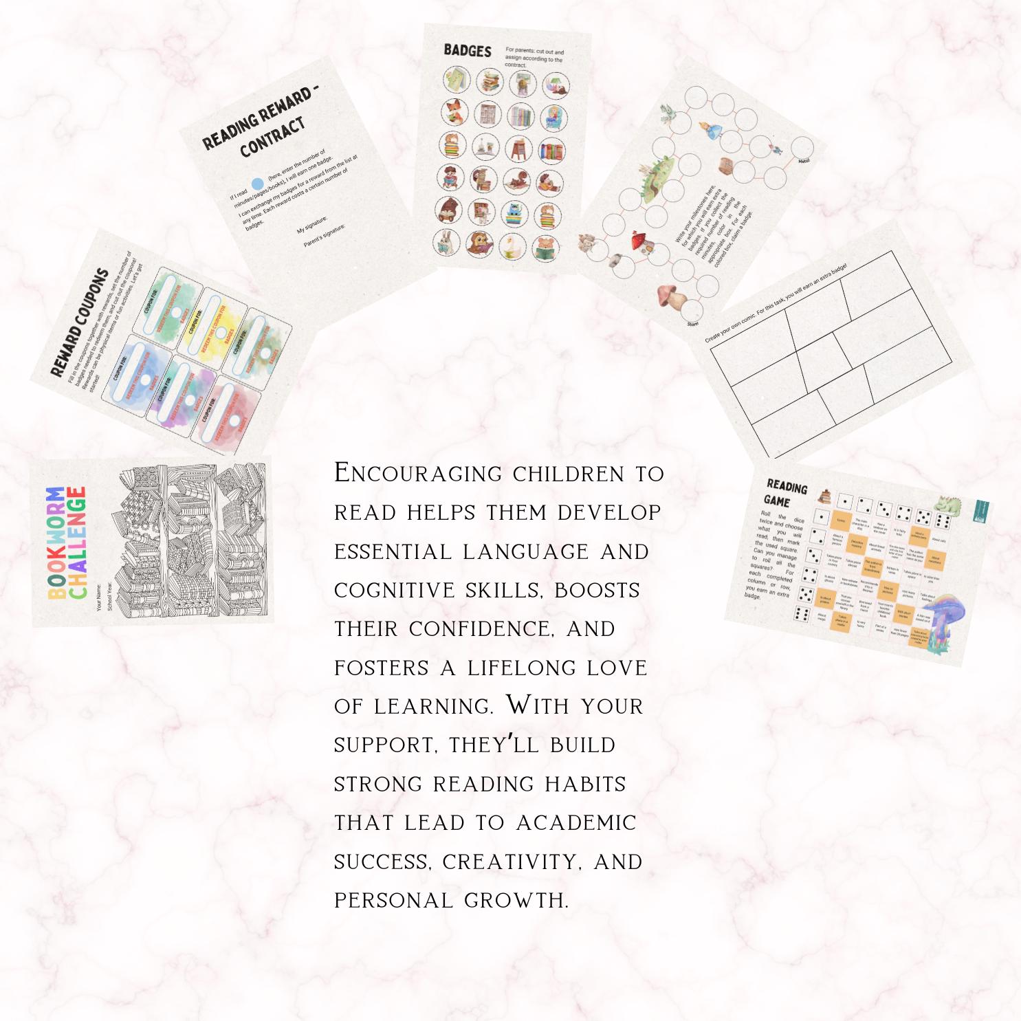 Bookworm Challenge Printable, Kids Reading Tracker & Journal, Badge ...