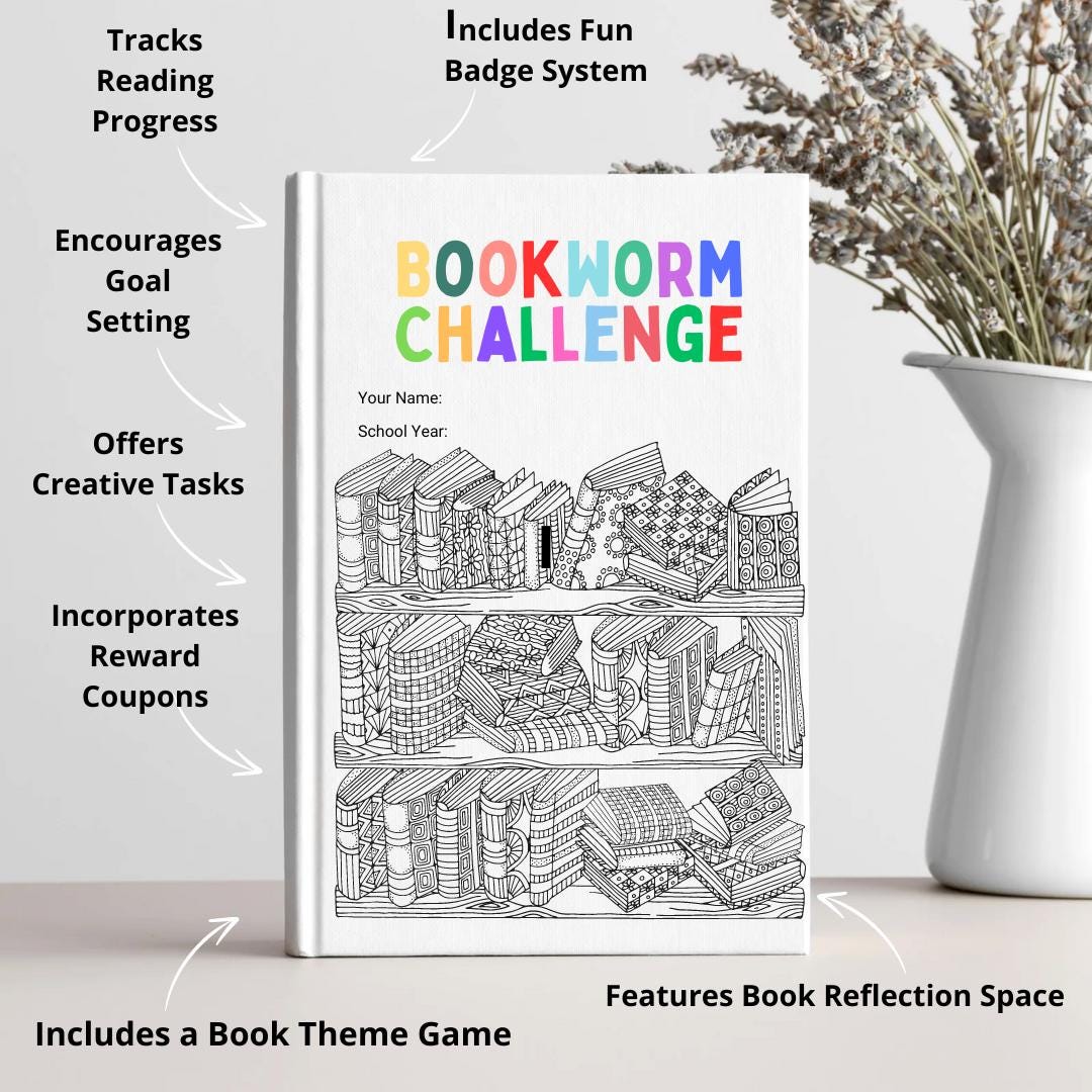 Bookworm Challenge Printable, Kids Reading Tracker & Journal, Badge ...