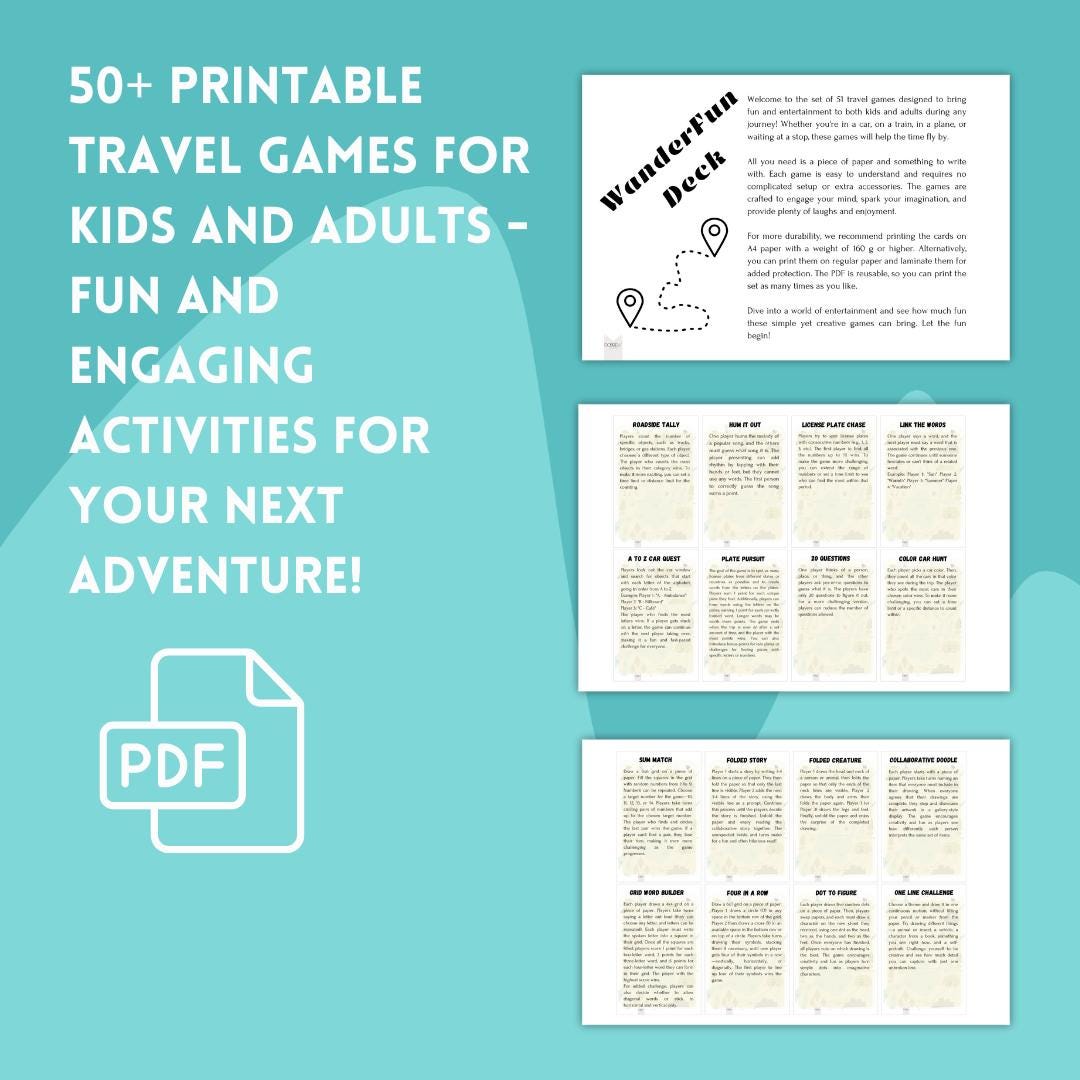 51 Travel Games | Road Trip Fun | Printable Travel Game Set | Family ...