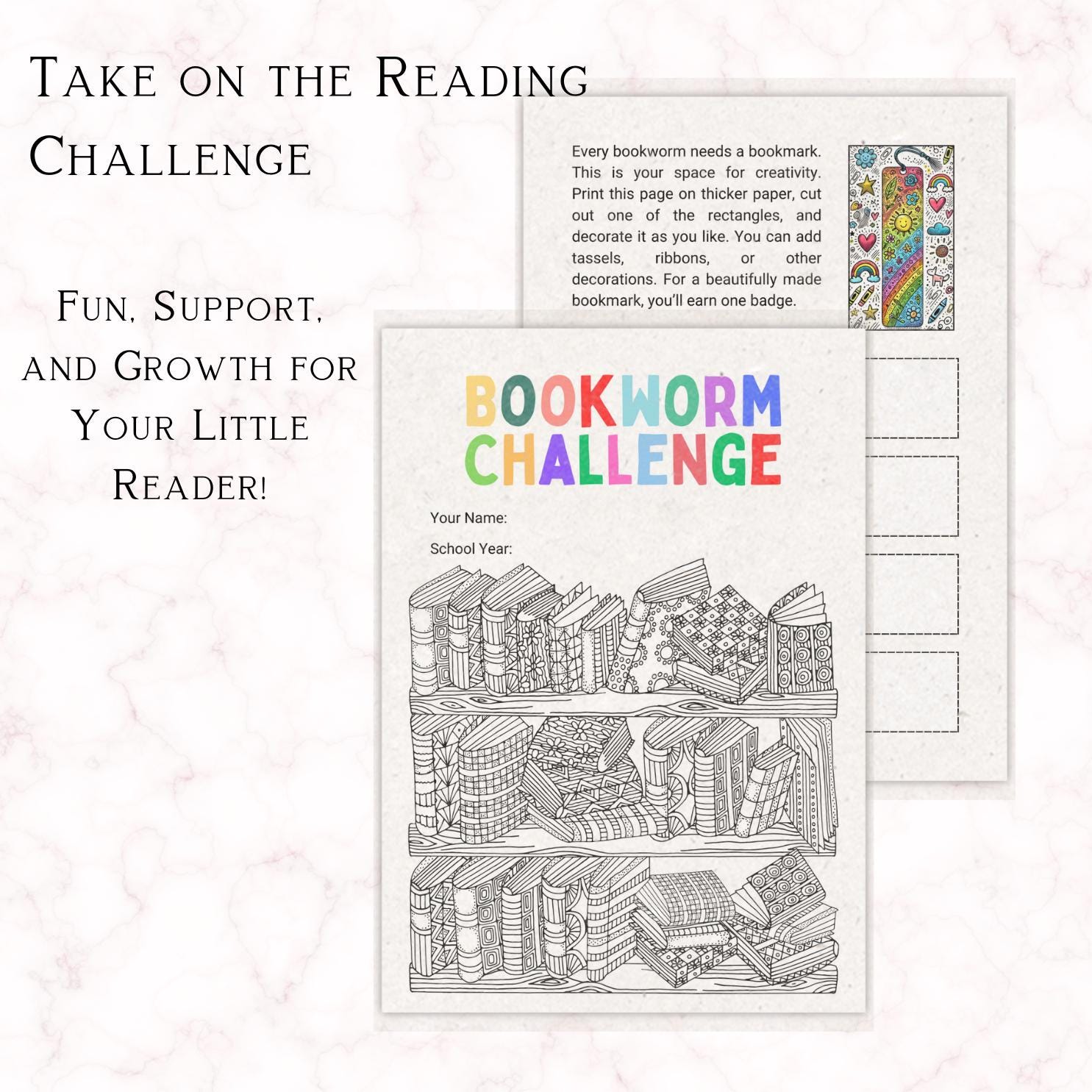 Bookworm Challenge Printable, Kids Reading Tracker & Journal, Badge ...