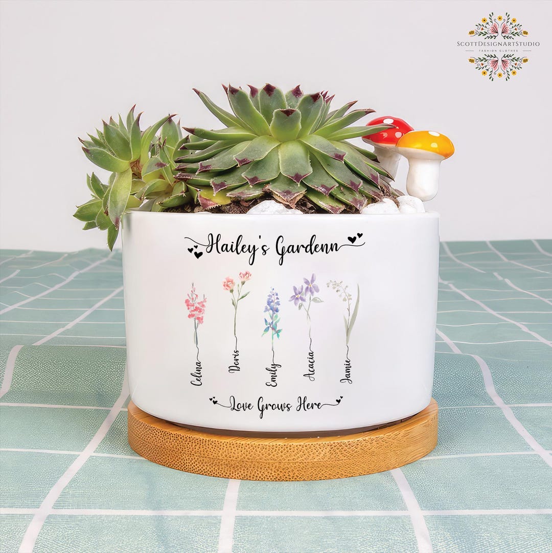 Custom Birth Flower Plant Pot, Personalized Mother’s Day Gift, Grandma ...