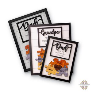 Father's Day Puzzle Wooden Sign, Custom Engraved Personalized Puzzle ...