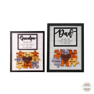 Father's Day Puzzle Wooden Sign, Custom Engraved Personalized Puzzle ...