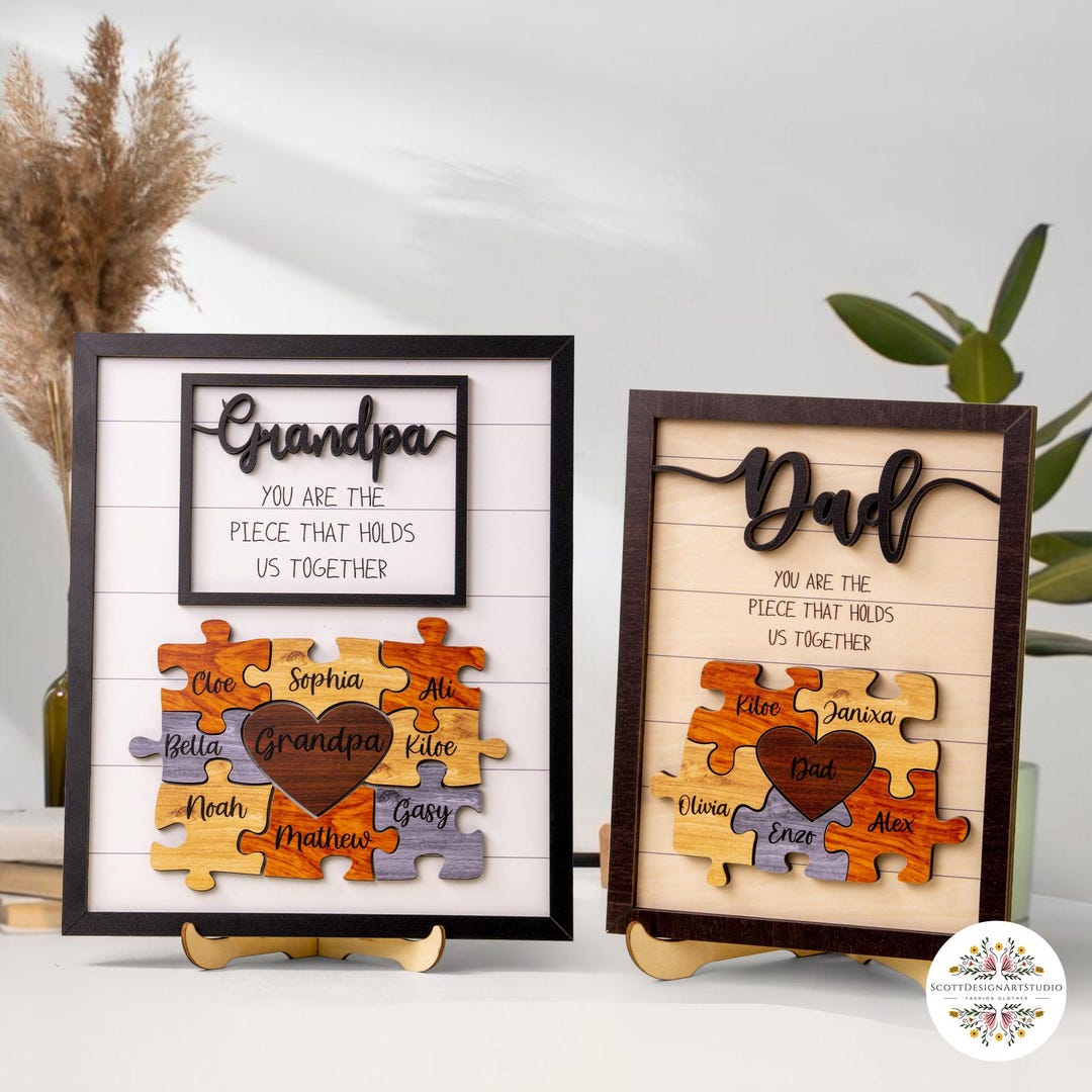 Father's Day Puzzle Wooden Sign, Custom Engraved Personalized Puzzle ...