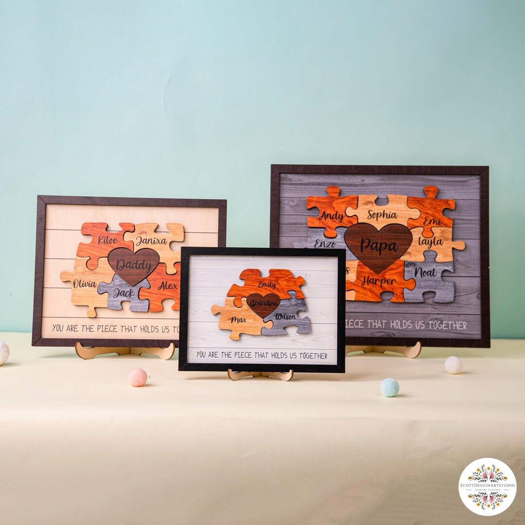 Personalized Father's Day Puzzle Wooden Sign, Custom Handcrafted Puzzle ...