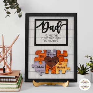 Father's Day Puzzle Wooden Sign, Custom Engraved Personalized Puzzle ...
