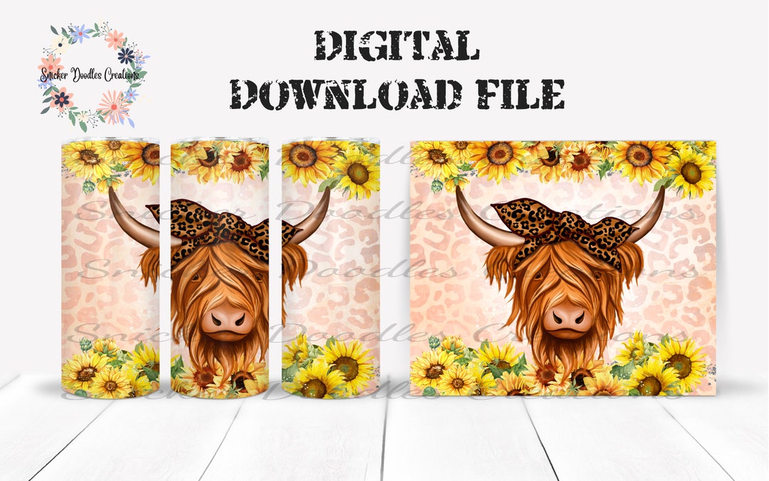 Highland Cow and Sunflowers, Sublimation, Tumbler, Digital Download ...
