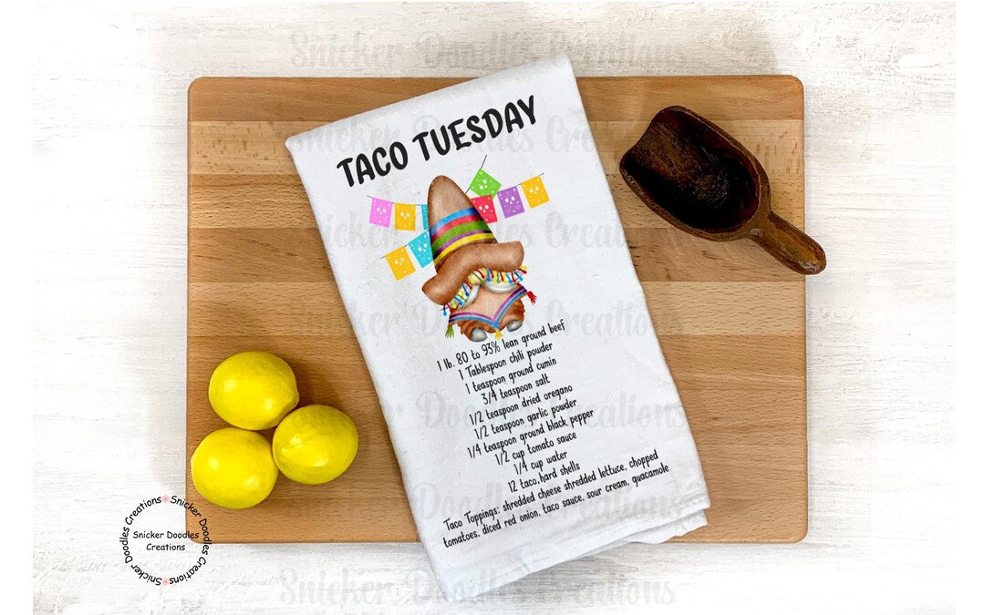 Taco Tuesday Recipe Kitchen Towel: Gnome PNG (digital Download) - Etsy