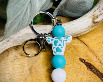 Turquoise Cow Silicone Bead Wristlet Keychain - Etsy