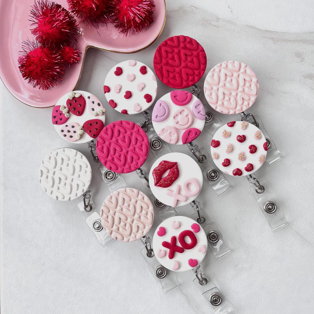 Clay Badge Reel, Valentine, Hearts, Smiley Face, ID Badge Reel, Nurse ...