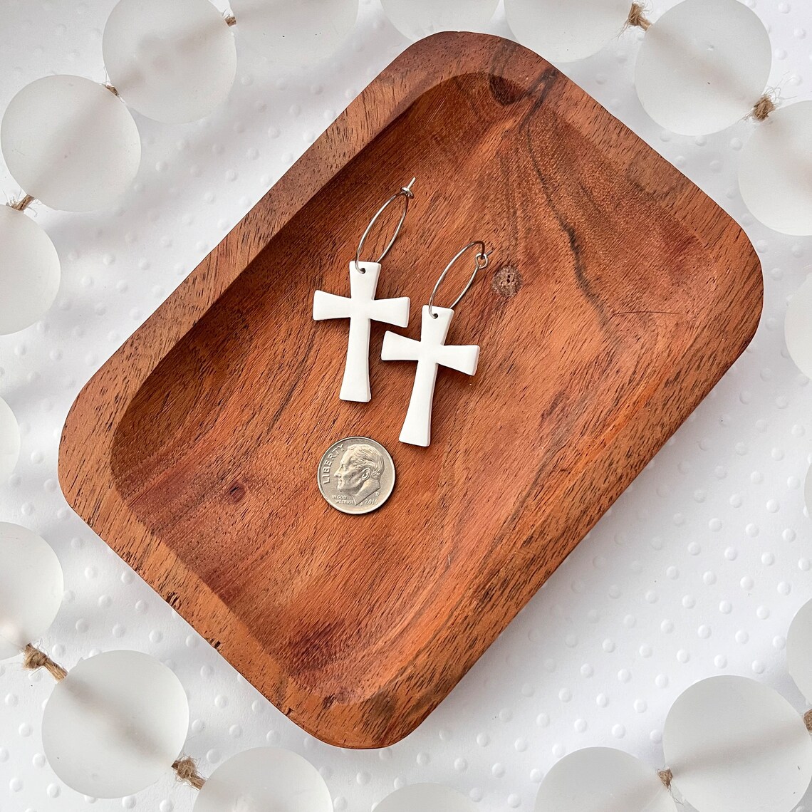 Cross Clay Earrings, Handmade Dangle Loop Cross Charm Earrings ...