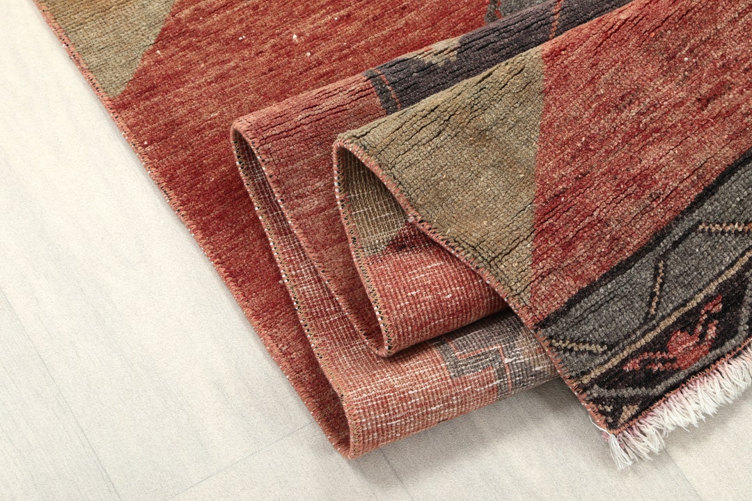 2x10 Ft Red Green Neutral Vintage Turkish Runner, Bohemian Runner Rug ...