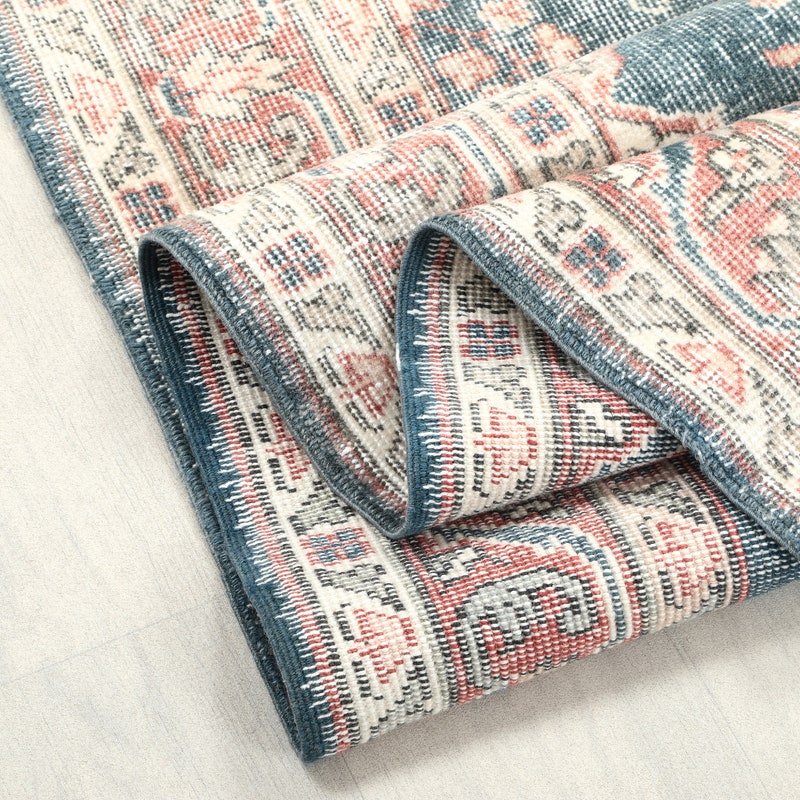 Blue Pink Turkish Rug - Etsy