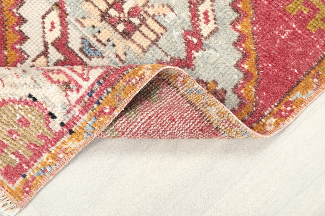 1x3 Red Turkish Bath Mat, Small Turkish Rug, 1x3 Oushak Door Mat ...