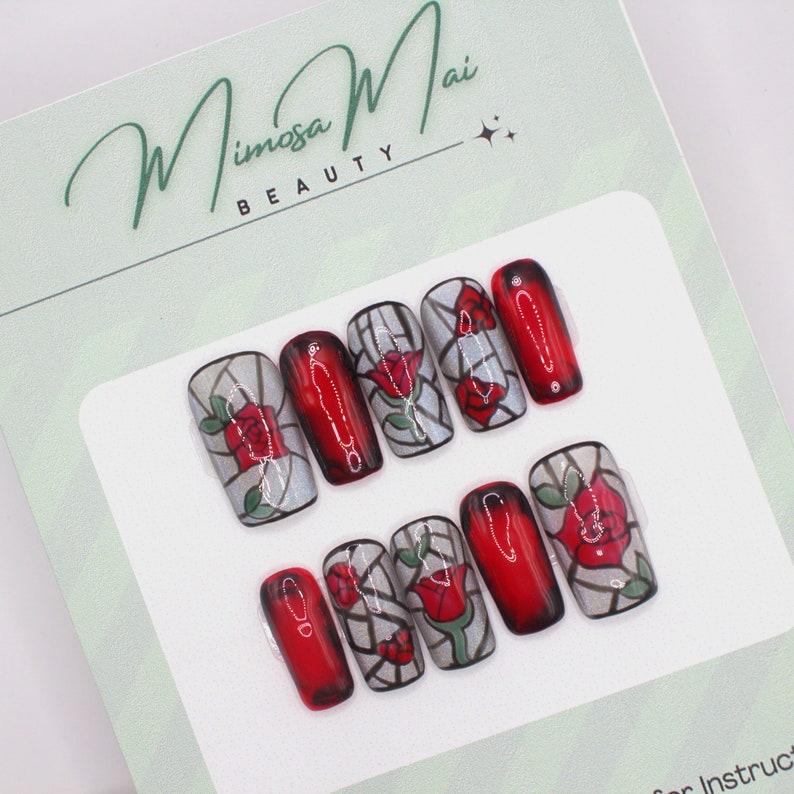 Stained Glass Rose | Handmade Press-on Nails | Made to Order | Custom ...