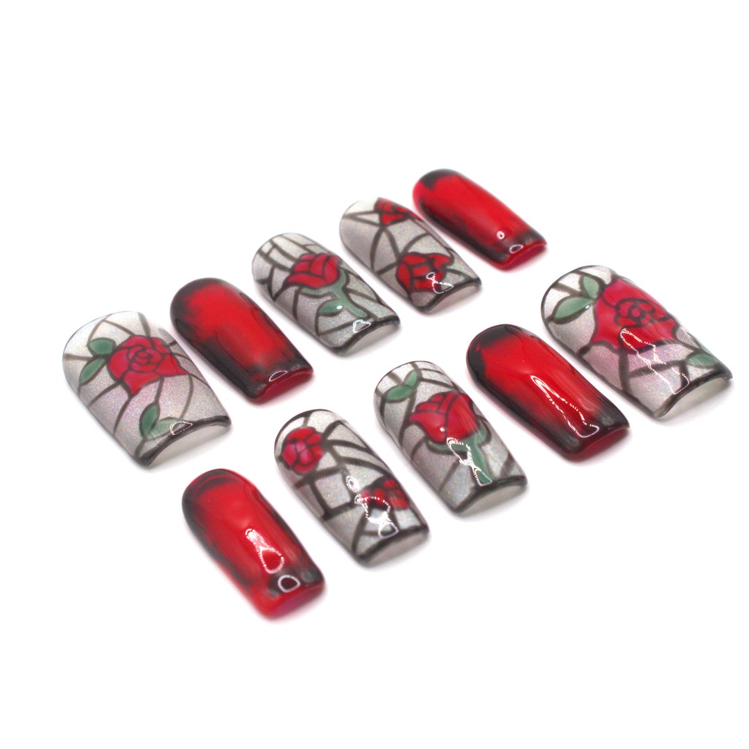 Stained Glass Rose | Handmade Press-on Nails | Made to Order | Custom ...